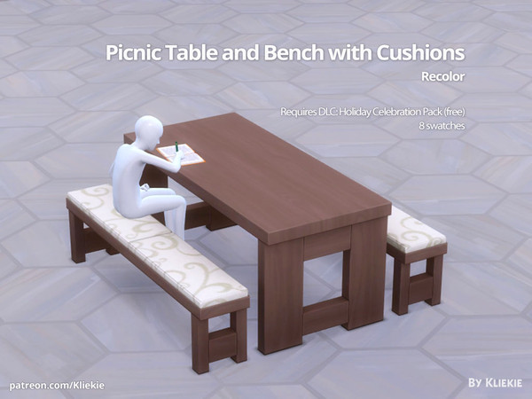 The Sims Resource | Picnic Table and Bench with Cushions