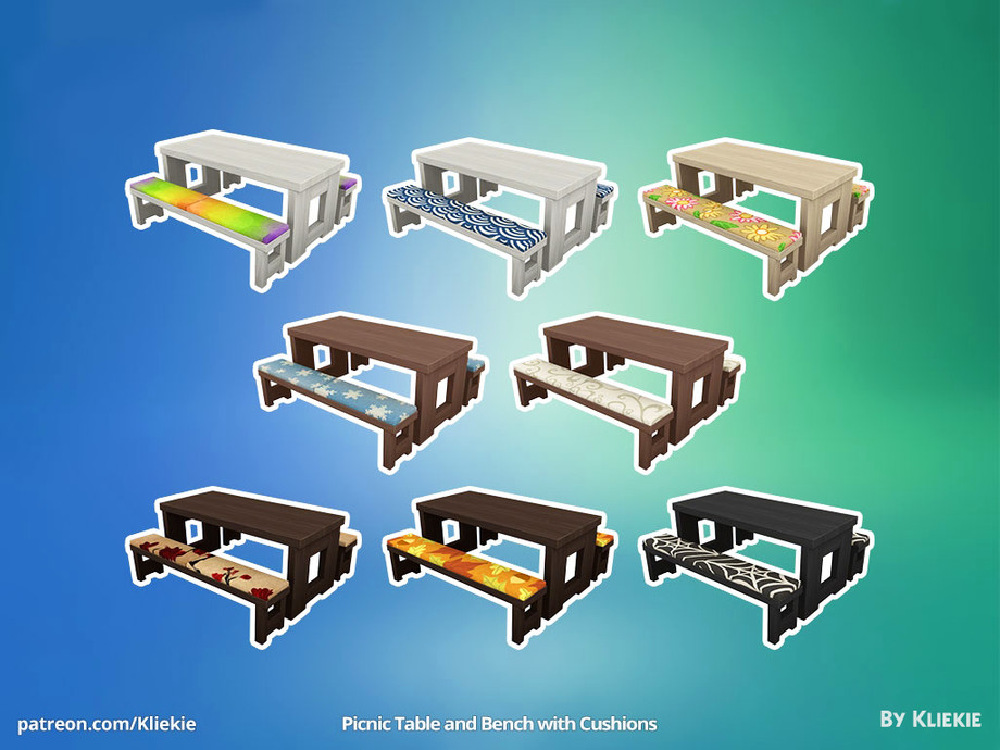 The Sims Resource | Picnic Table and Bench with Cushions