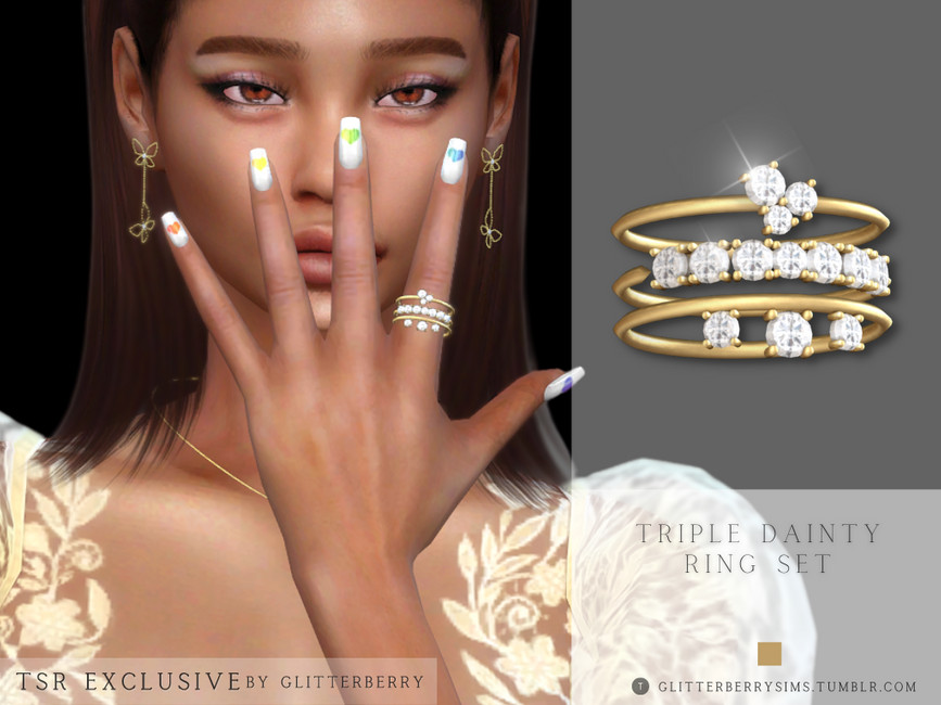 The Sims Resource - Triple Dainty Ring Set