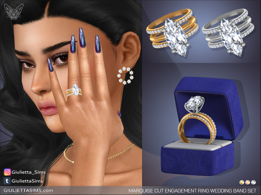 The Sims Resource - Marquise Cut Engagement Ring Wedding Band Set