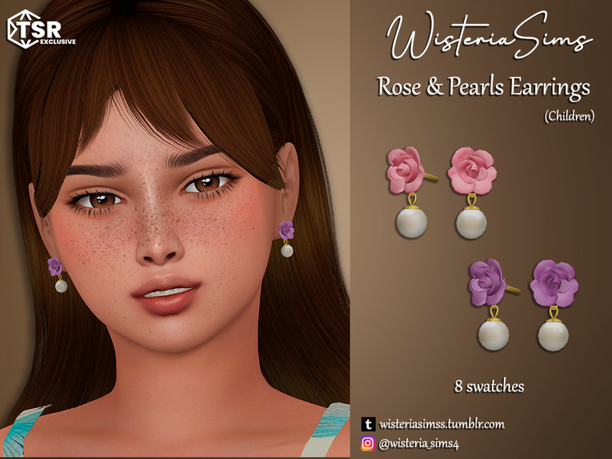The Sims Resource - Rose & Pearls Earrings for children
