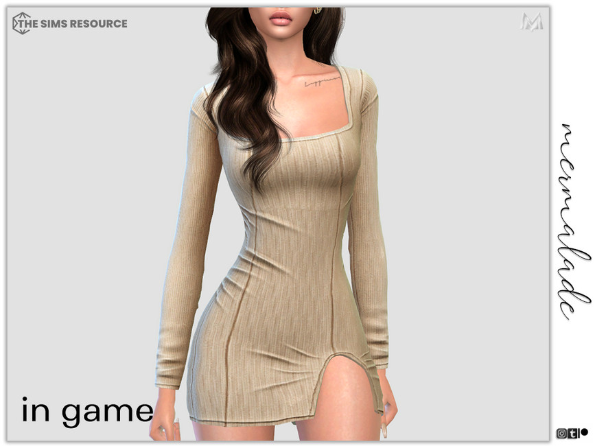 The Sims Resource - Ribbed Square Neck Dress MC456