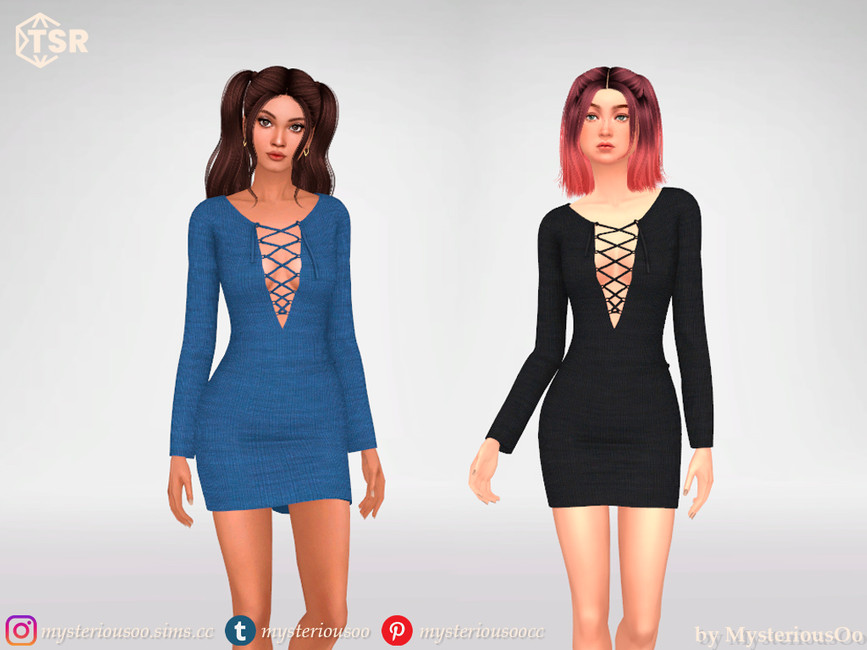 The Sims Resource - Knitted dress with ties
