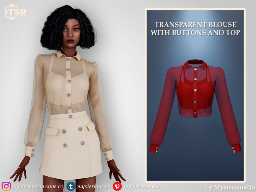 The Sims Resource - Transparent blouse with buttons and top