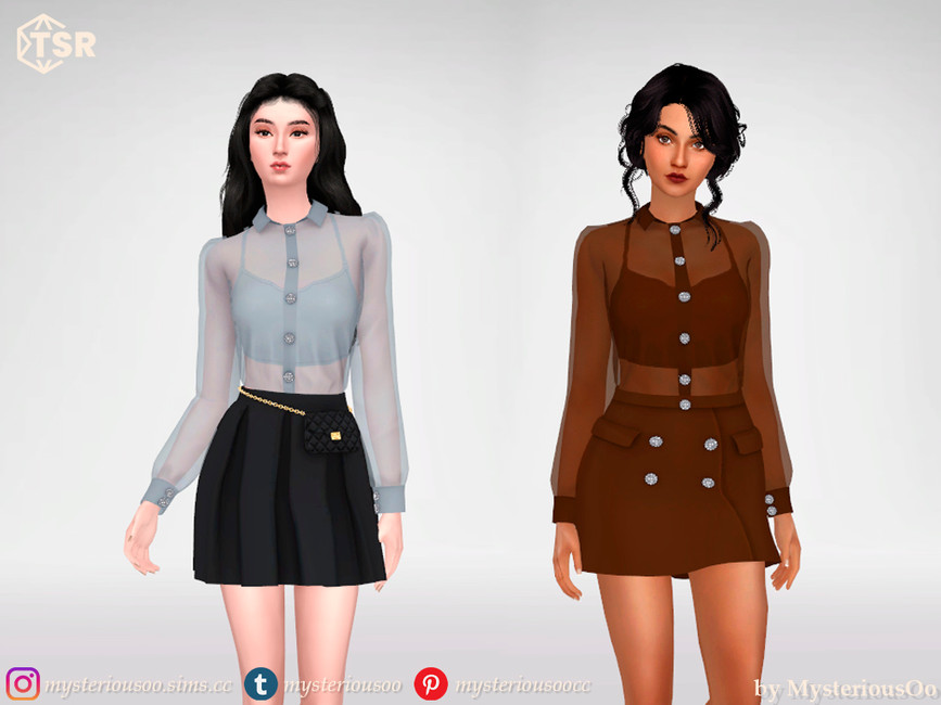 The Sims Resource - Transparent blouse with buttons and top