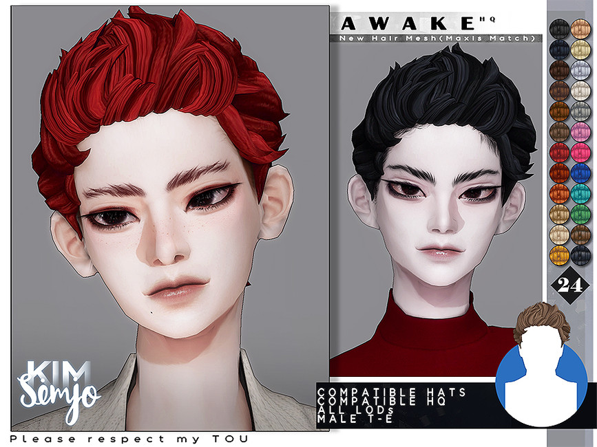 The Sims Resource - TS4 Male Hairstyle_Awake(Maxis Match)