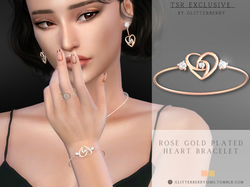 The Sims Resource - Rose Gold Plated Heart Bracelet