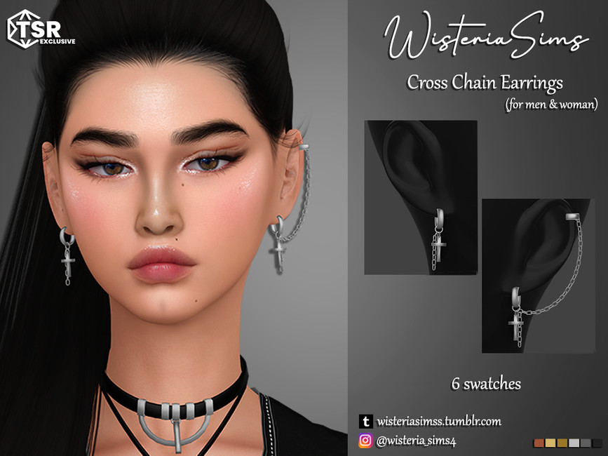 The Sims Resource - Cross Chain Earrings (for men & woman)