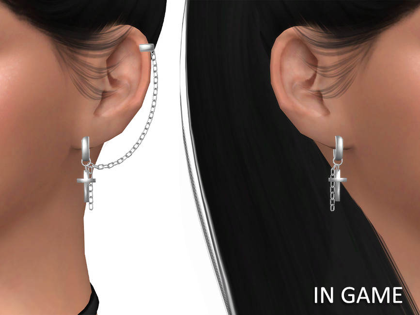 The Sims Resource - Cross Chain Earrings (for men & woman)