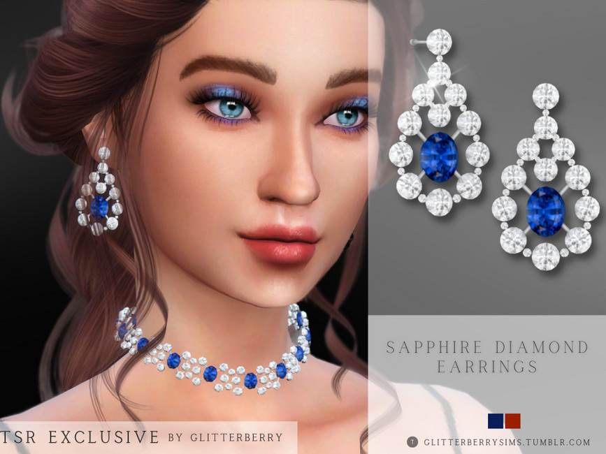 The Sims Resource - Sapphire Diamond Earrings
