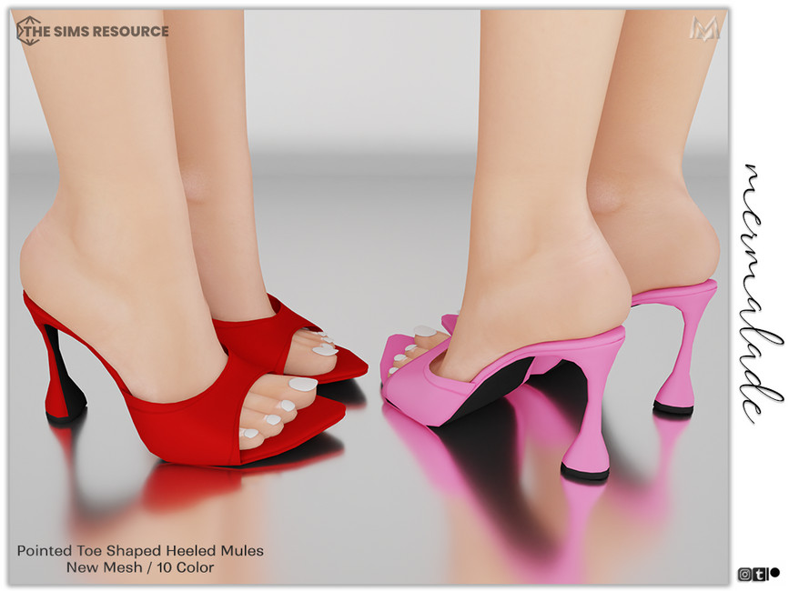 The Sims Resource - Pointed Toe Shaped Heeled Mules S147