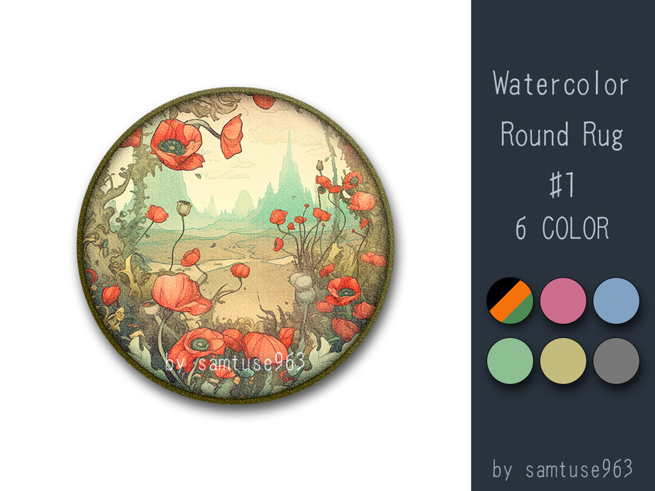 The Sims Resource | Watercolor Round Rug #1