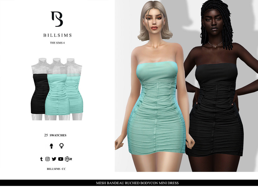 The Sims Resource - Mesh Bandeau Ruched Bodycon Mini Dress