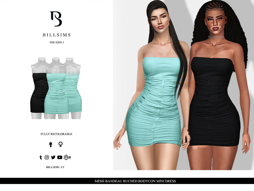 The Sims Resource - Mesh Bandeau Ruched Bodycon Mini Dress