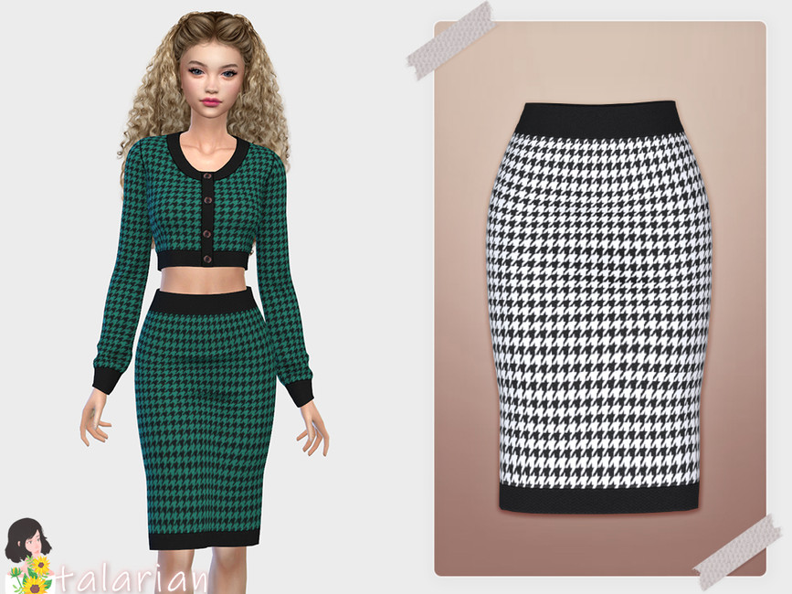 The Sims Resource - Hadley Houndstooth Midi Skirt