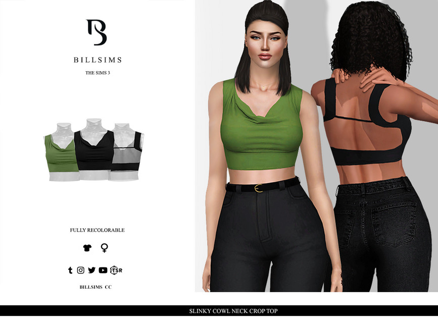 The Sims Resource - Slinky Cowl Neck Crop Top