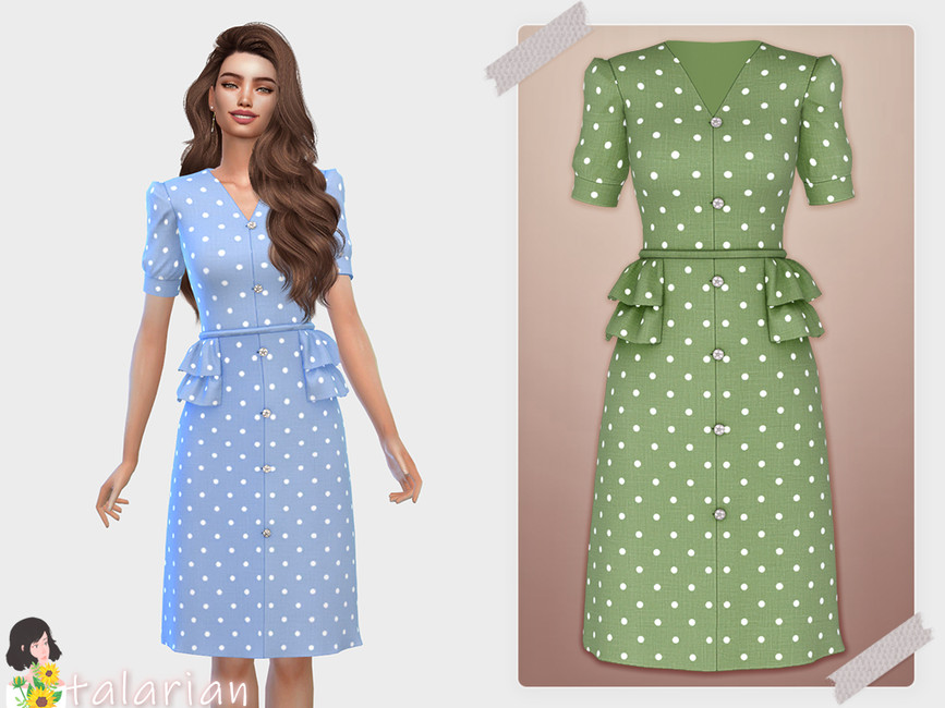 The Sims Resource - Parker Polka dot Dress With Ruffles