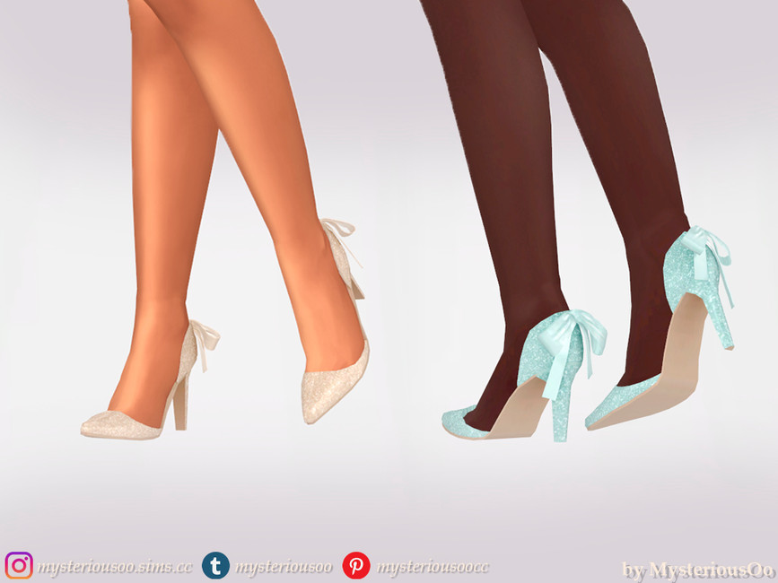 The Sims Resource - Pastel glitter shoes with bow Adult