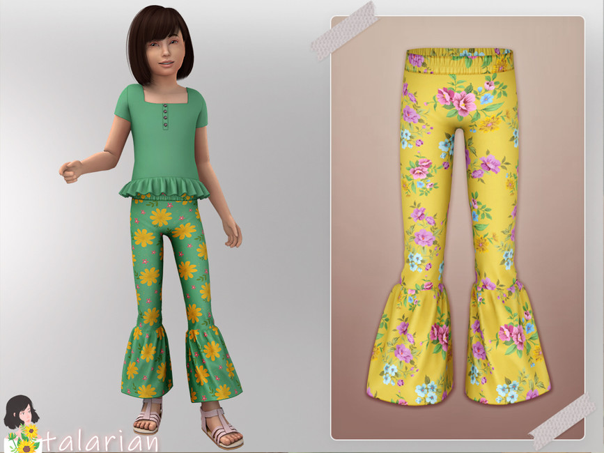 The Sims Resource - Remi Floral Print Flare Leg Pants