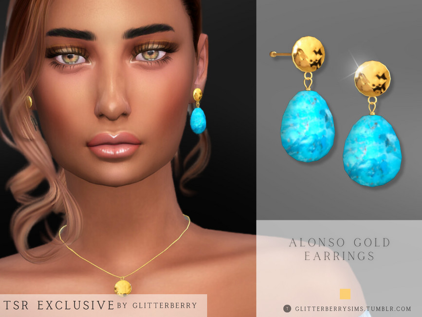 The Sims Resource - Alonso Gold Earrings