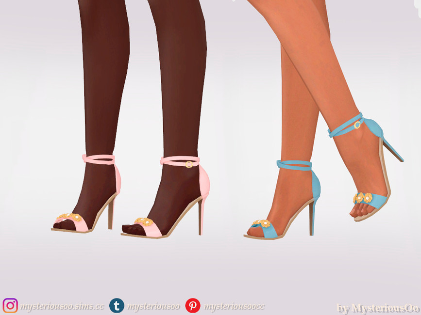 The Sims Resource - Heels with gold flowers and double strap