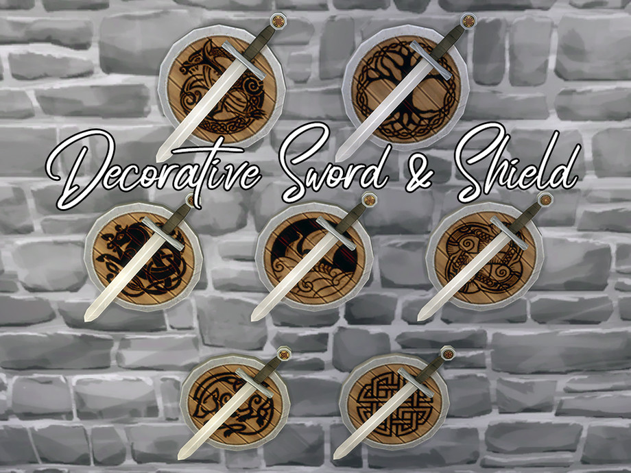 The Sims Resource | Medieval Sword & Shield Wall Decoration