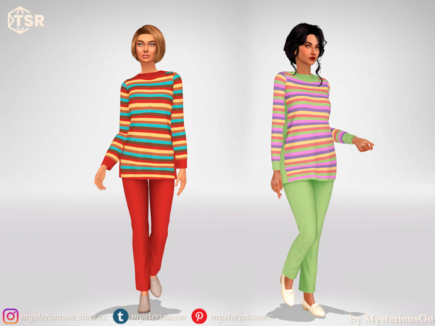 The Sims Resource - Simxties - Bright pants and striped tunic