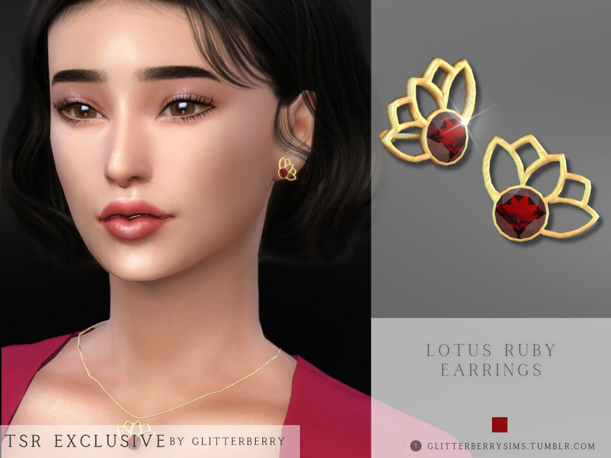 The Sims Resource - Lotus Ruby Earrings