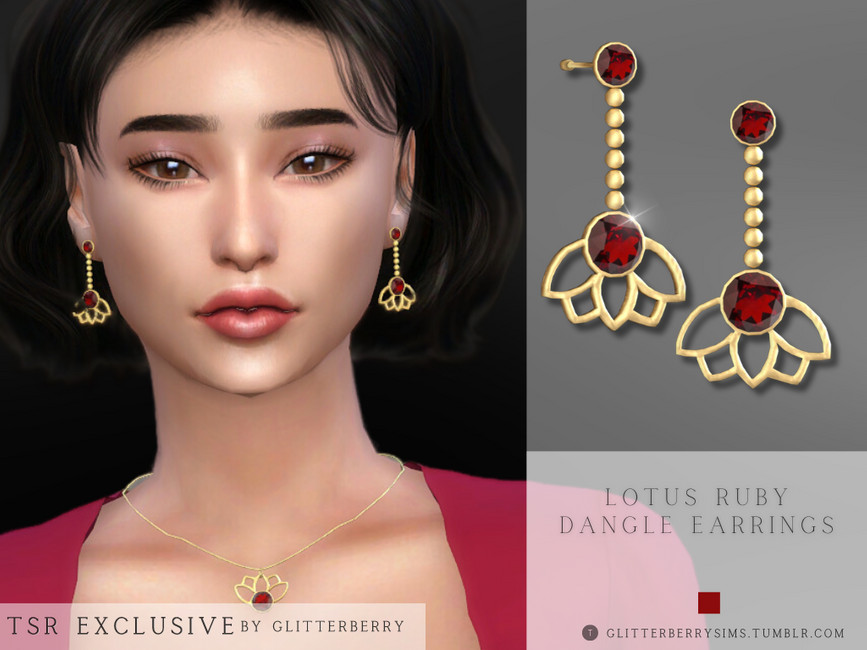 The Sims Resource - Lotus Ruby Dangle Earrings