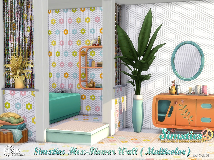 The Sims Resource - Simxties Hex-Flower Wall (Multicolor)