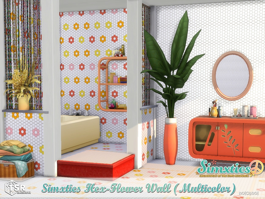 The Sims Resource - Simxties Hex-Flower Wall (Multicolor)