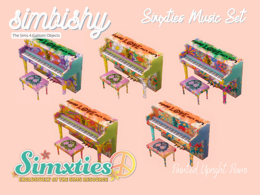 The Sims Resource - Simxties Music Set - Painted Upright Piano