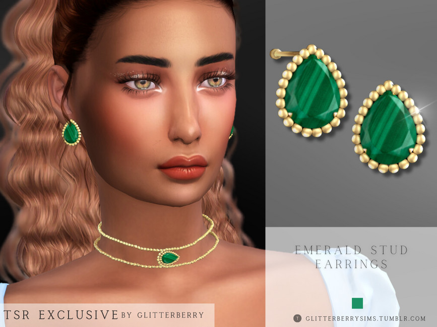 The Sims Resource - Emerald Stud Earrings