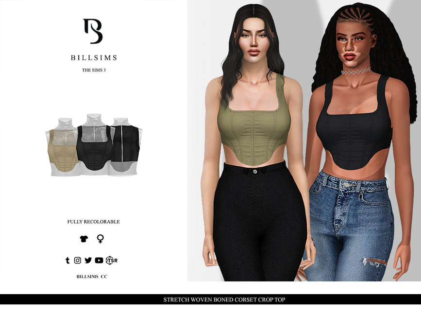 The Sims Resource - Stretch Woven Boned Corset Crop Top