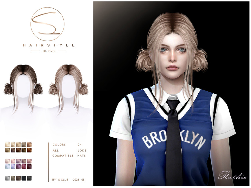 The Sims Resource - Double bun hairstyle 040523(Ruthie)
