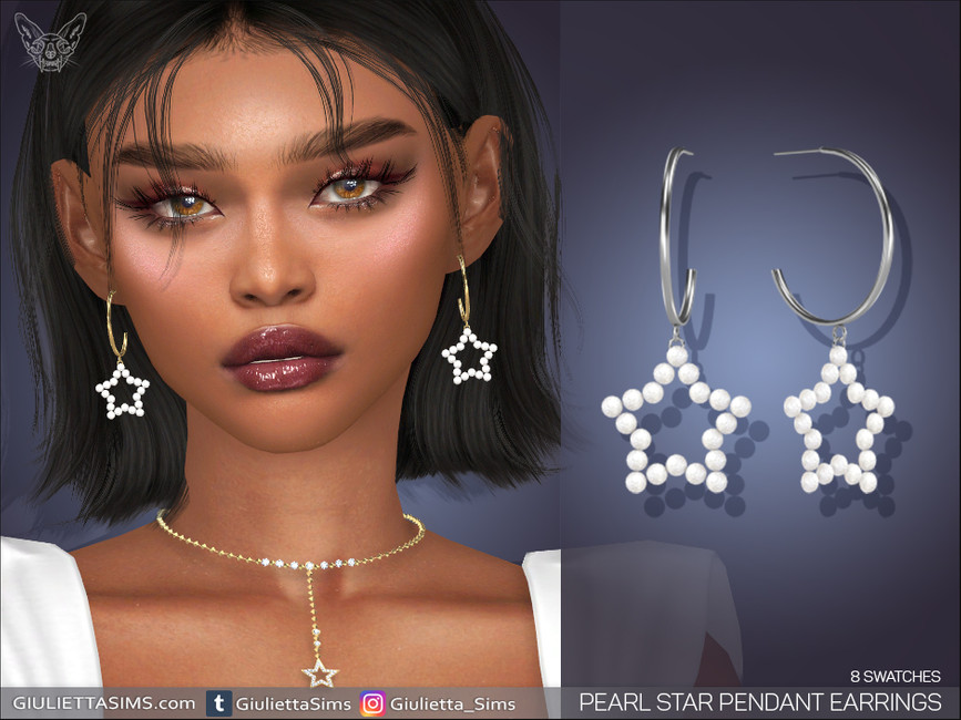 The Sims Resource - Pearl Star Pendant Earrings