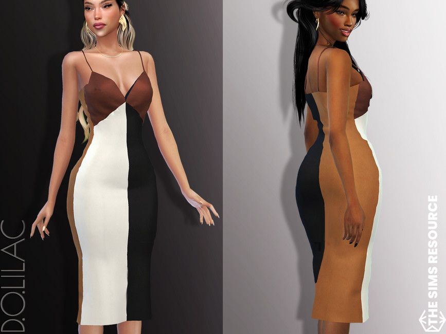 The Sims Resource - Patchwork Leather Midi Dress DO890