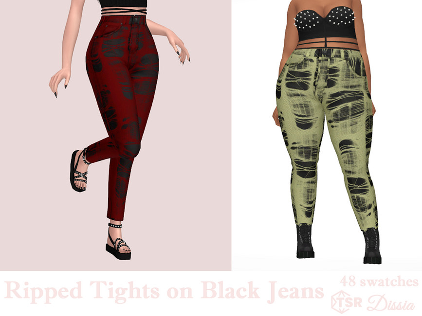 The Sims Resource - Ripped Tights on Black Jeans