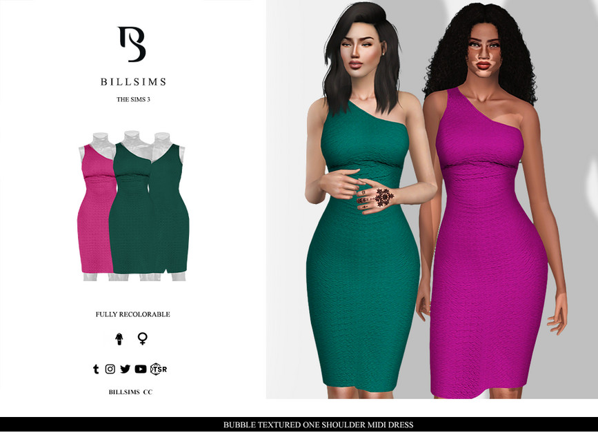 The Sims Resource - Bubble Textured One Shoulder Midi Dress