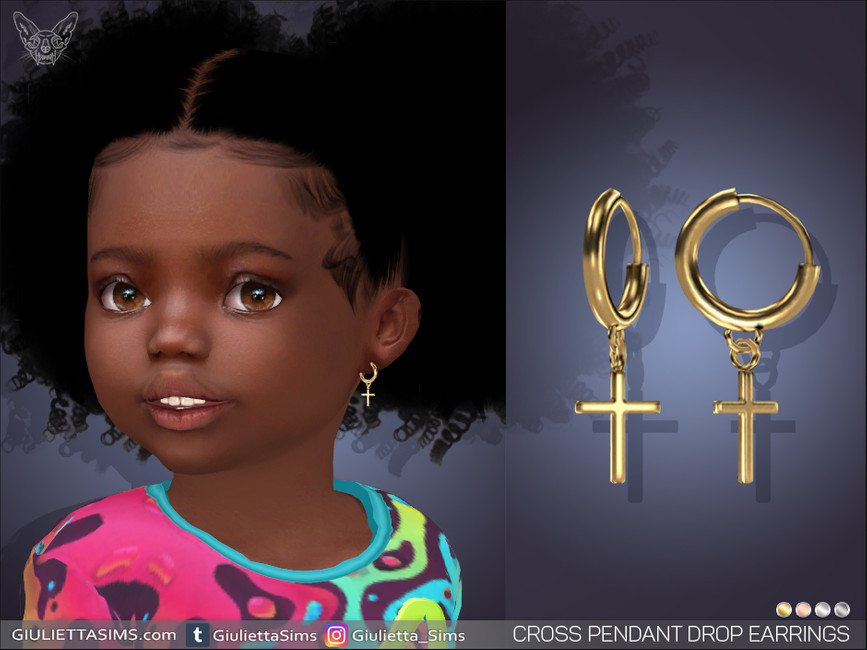 The Sims Resource - Cross Pendant Earrings For Toddlers