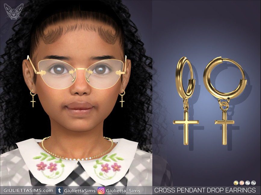 The Sims Resource - Cross Pendant Earrings For Kids