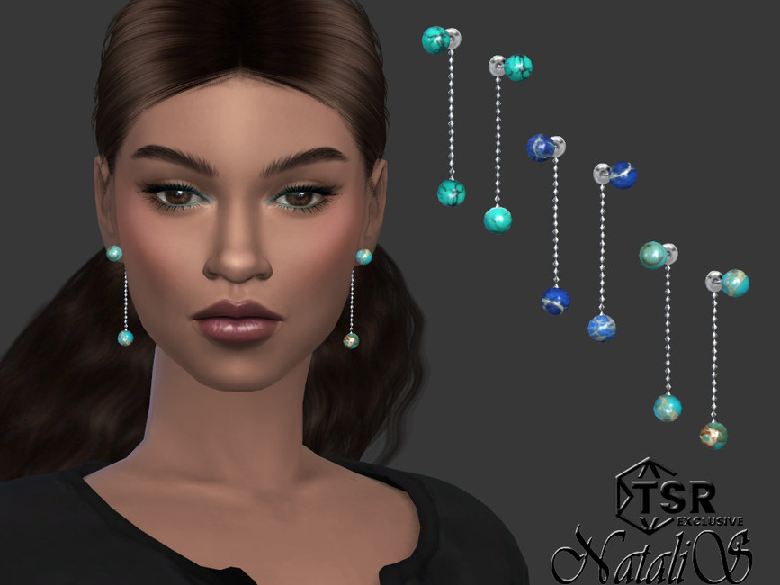 The Sims Resource - Naturals gem beads drop earrings