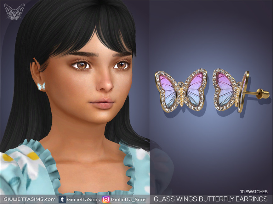 The Sims Resource - Glass Wings Butterfly Earrings For Kids