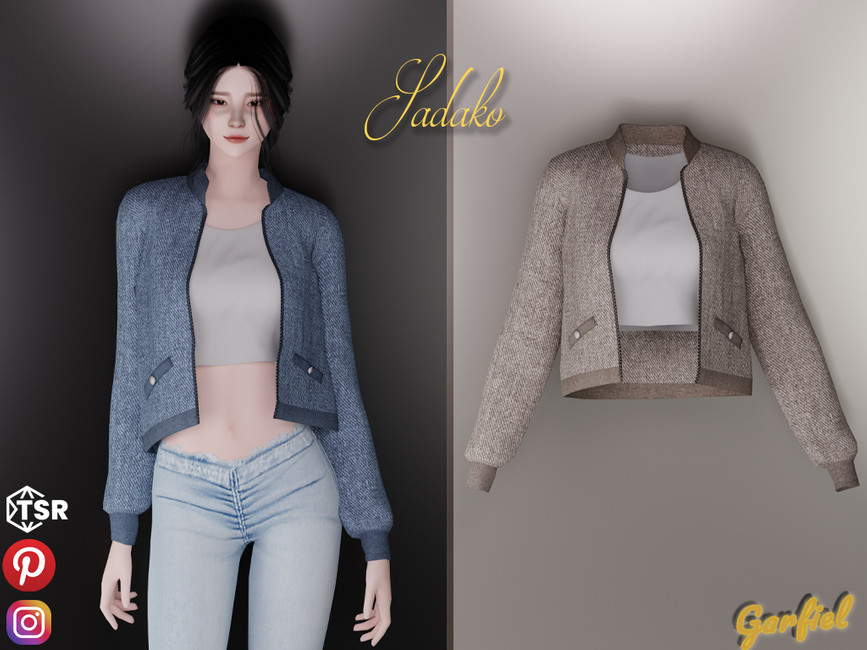 The Sims Resource - Sadako - Short denim jacket with a white T-shirt ...