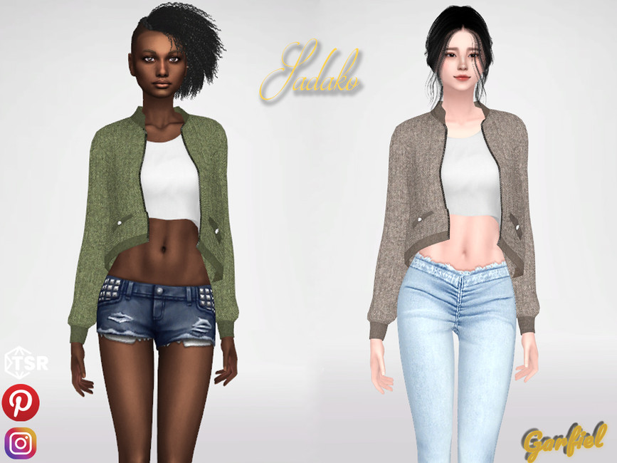 The Sims Resource - Sadako - Short denim jacket with a white T-shirt ...