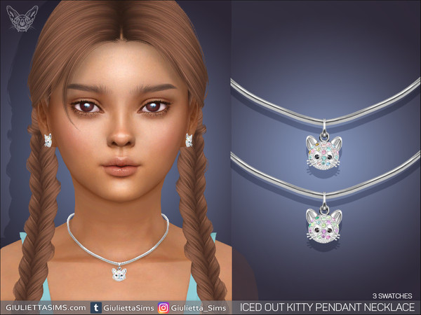The Sims Resource | Iced Out Kitty Pendant Necklace For Kids