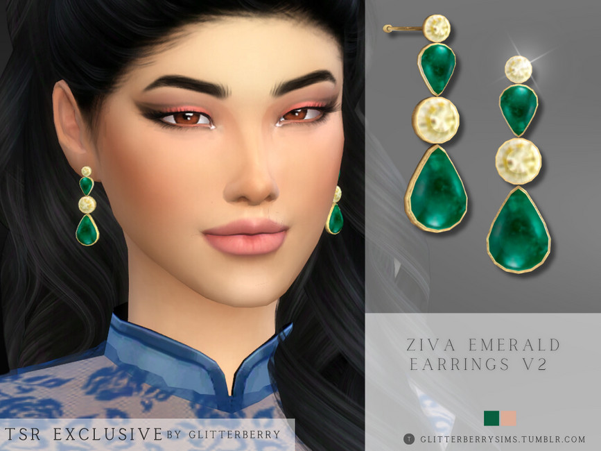 The Sims Resource - Ziva Emerald Earrings v2