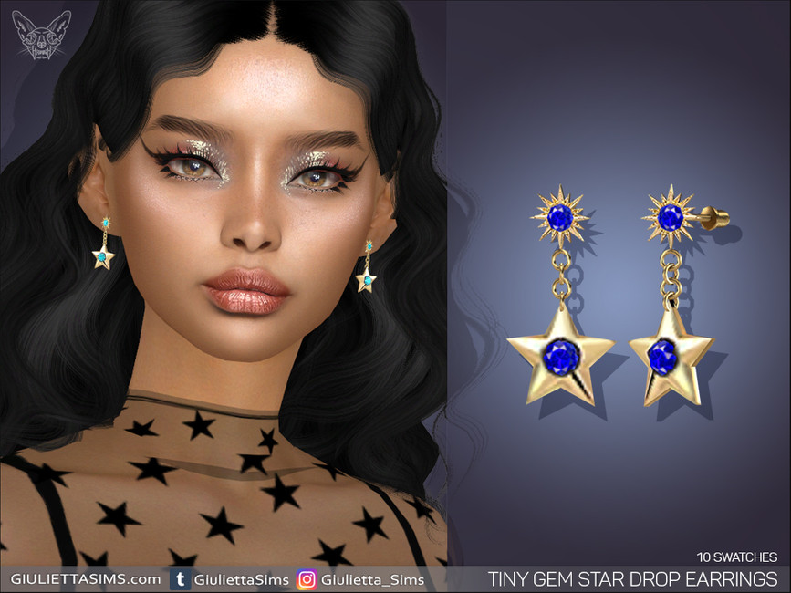 The Sims Resource - Tiny Gem Star Drop Earrings