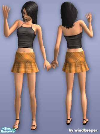 The Sims Resource - Teen Ruffle Skirt - yellow plaid