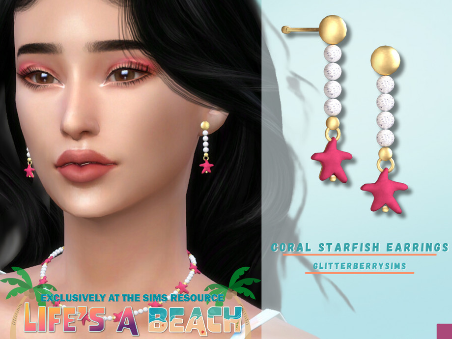 The Sims Resource | Life's a Beach: Coral Starfish Earrings